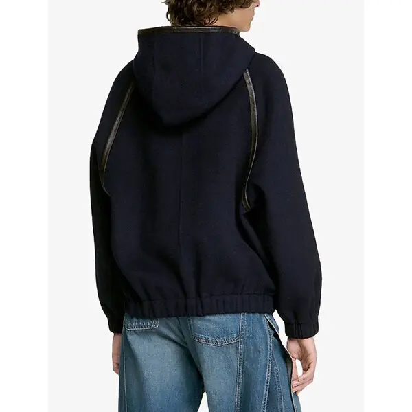 Sandro Hooded Leather-trim Double-faced Wool Coat