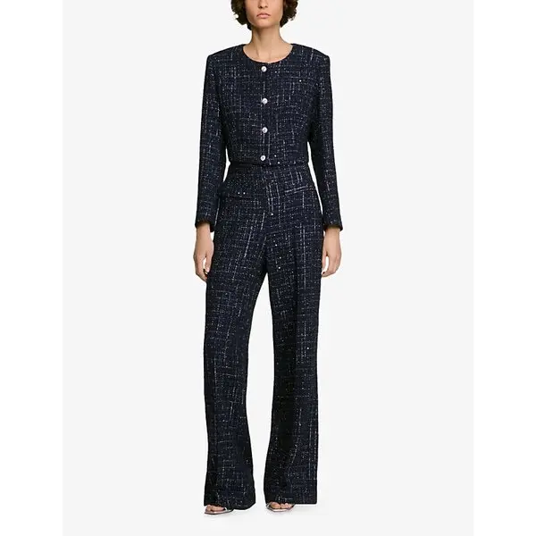 Sandro High-rise Wide-leg Tweed Trousers