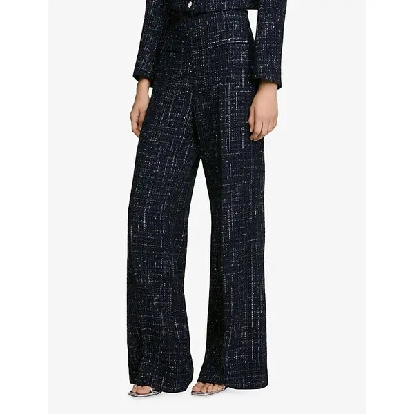 Sandro High-rise Wide-leg Tweed Trousers