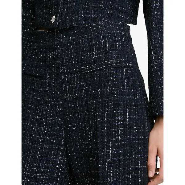 Sandro High-rise Wide-leg Tweed Trousers