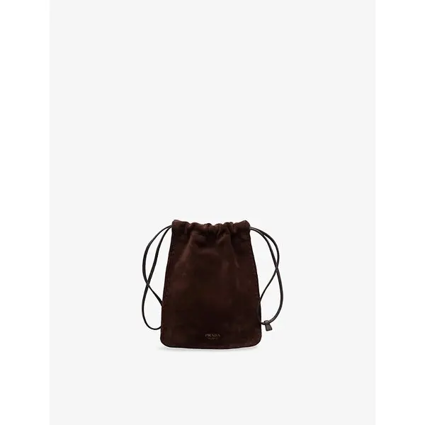 Prada Stamped-logo Suede Smartphone Pouch - Brown