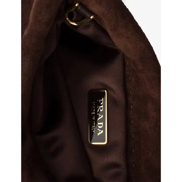 Prada Stamped-logo Suede Smartphone Pouch - Brown