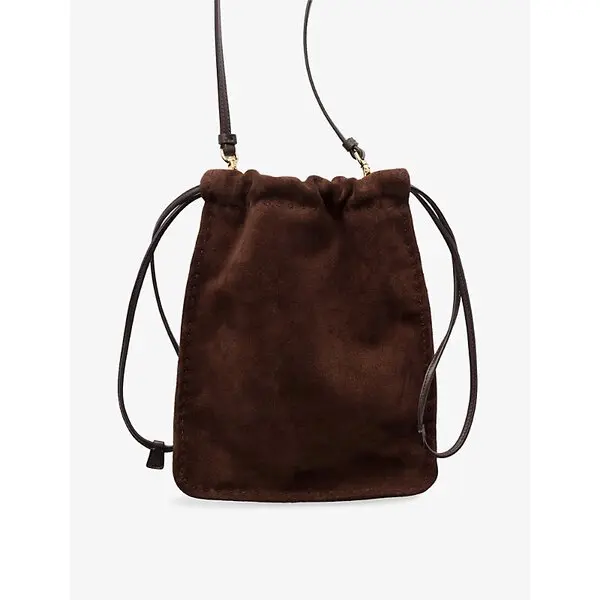 Prada Stamped-logo Suede Smartphone Pouch - Brown