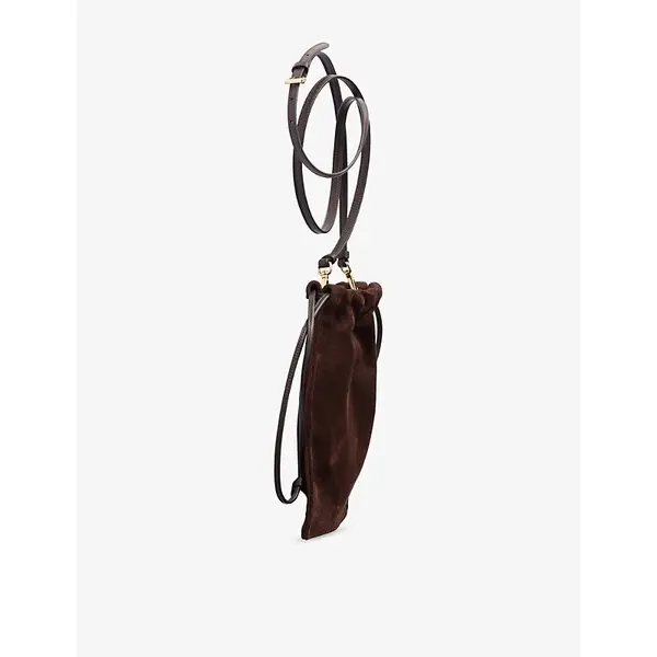 Prada Stamped-logo Suede Smartphone Pouch - Brown