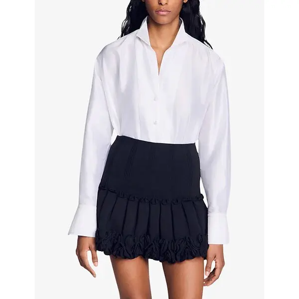 Sandro Oversized Pointed-lapel Silk Shirt
