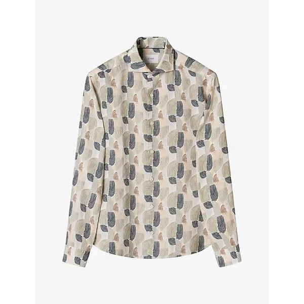 Eton Geometric-print Casual-fit Linen Shirt