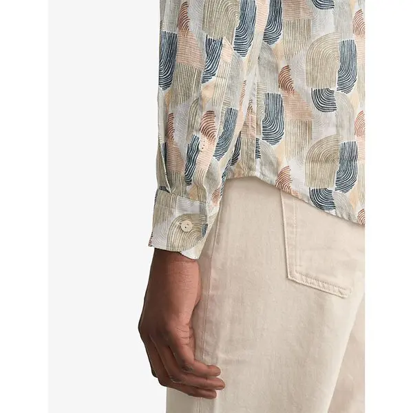 Eton Geometric-print Casual-fit Linen Shirt