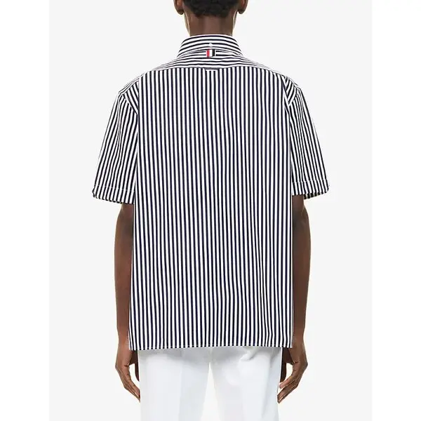 Thom Browne Sailboat-embroidered Striped Cotton Shirt