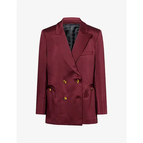 BLAZÉ MILANO Everynight Double-breasted Satin Blazer - Wine