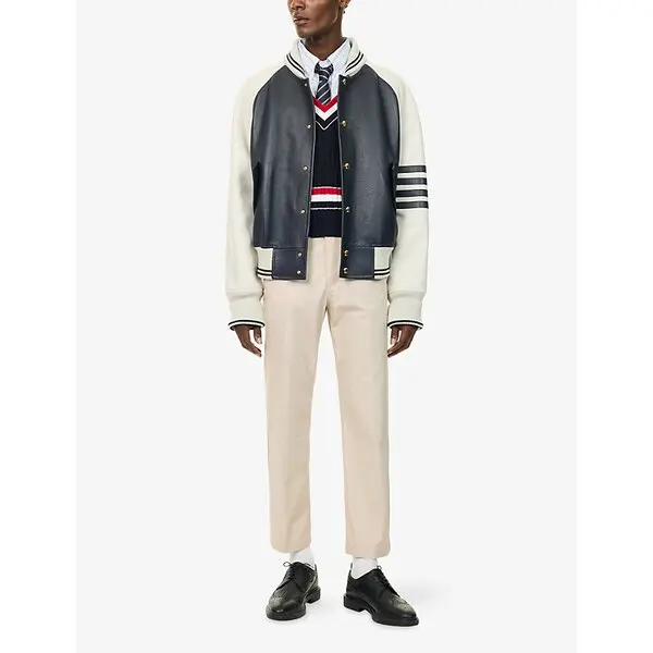 Thom Browne Oversized Contrast-sleeve Leather Jacket