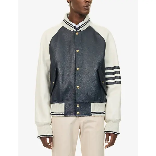 Thom Browne Oversized Contrast-sleeve Leather Jacket