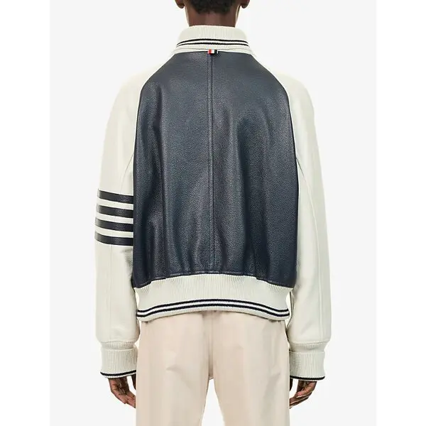 Thom Browne Oversized Contrast-sleeve Leather Jacket
