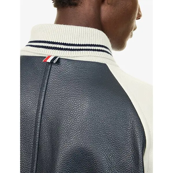 Thom Browne Oversized Contrast-sleeve Leather Jacket
