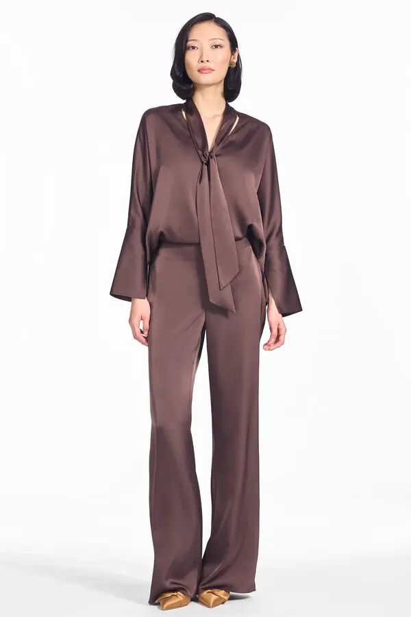 Sachin & Babi Alli Wide Leg Satin Crepe Trousers - Ganache