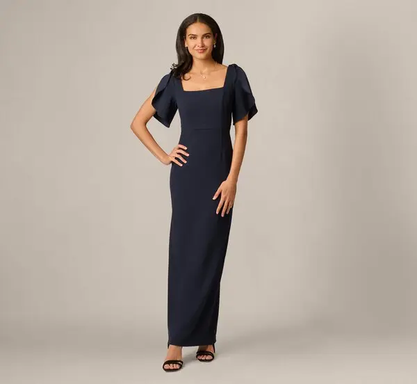 Adrianna Papell Split Sleeve Square Neck Column Gown