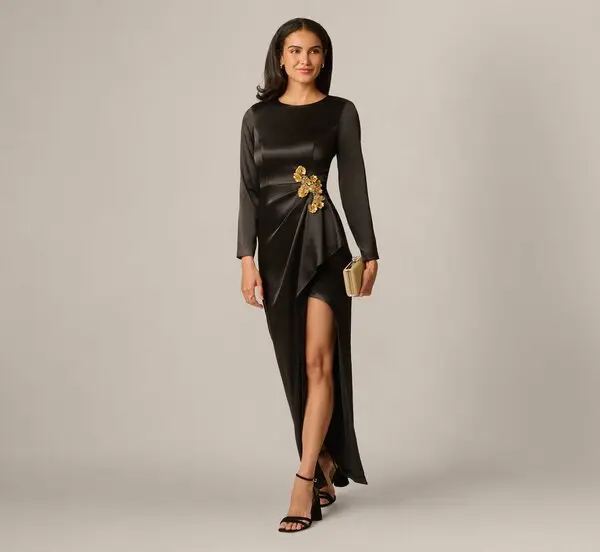 Adrianna Papell Long Sleeve Gown - Black