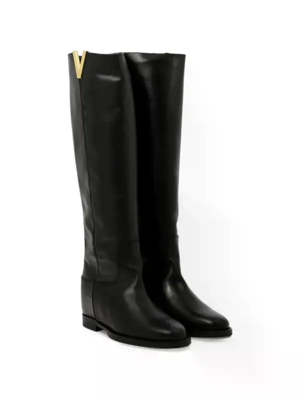 VIA ROMA 15 V-logo Knee-high Leather Boots