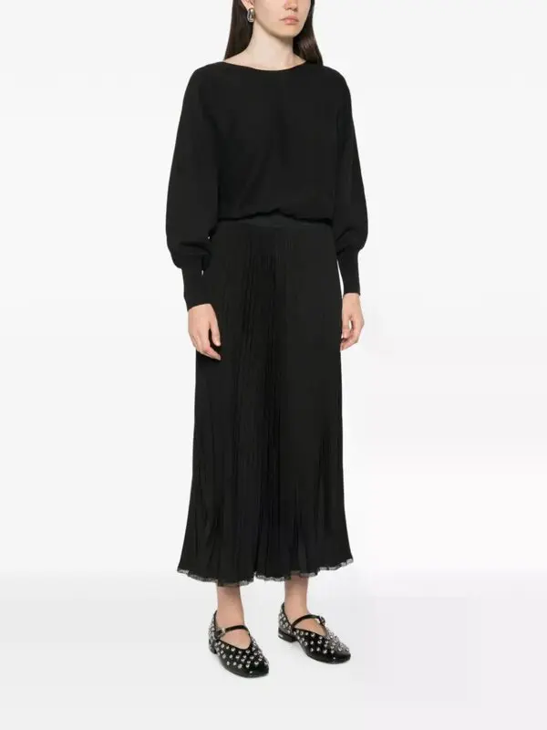 TWINSET Long Knit And Pleated Crêpe Dress - Black