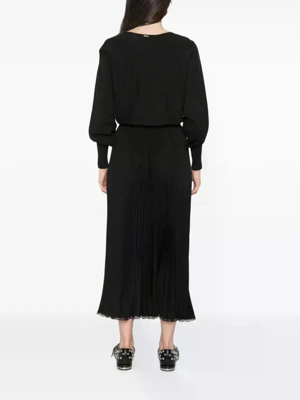 TWINSET Long Knit And Pleated Crêpe Dress - Black