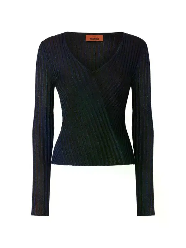 Missoni Ribbed Viscose Lamé V-neck Sweater