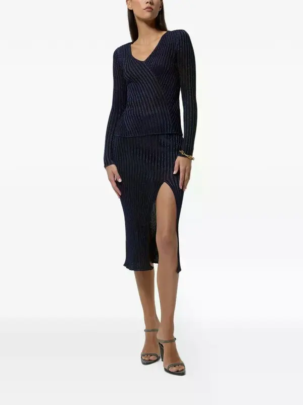 Missoni Ribbed Viscose Lamé V-neck Sweater