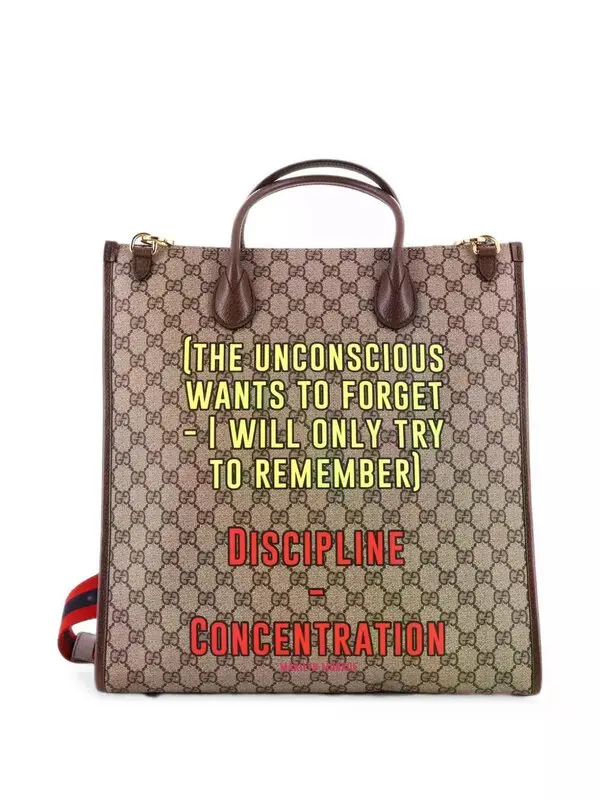 Gucci Interlocking G Patch Convertible Printed Gg Coated Canvas Large Tote Bag - Brown