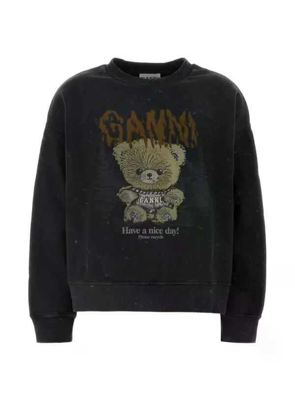 GANNI Graphic-print Cotton Sweatshirt - Black