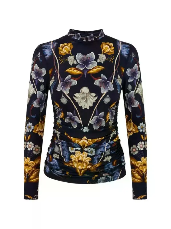 Farm Rio Floral-print Ruched Top - Blue