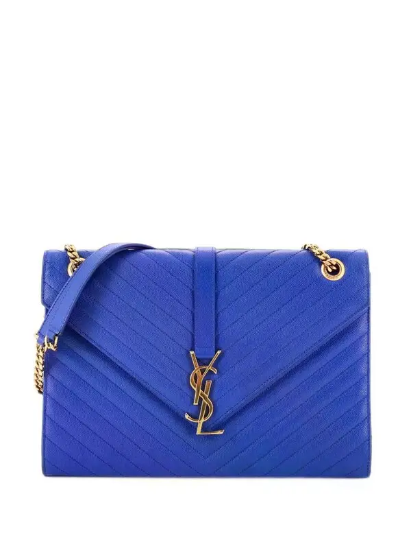Saint Laurent Classic Monogram Envelope Satchel Matelasse Chevron Leather Large Shoulder Bag