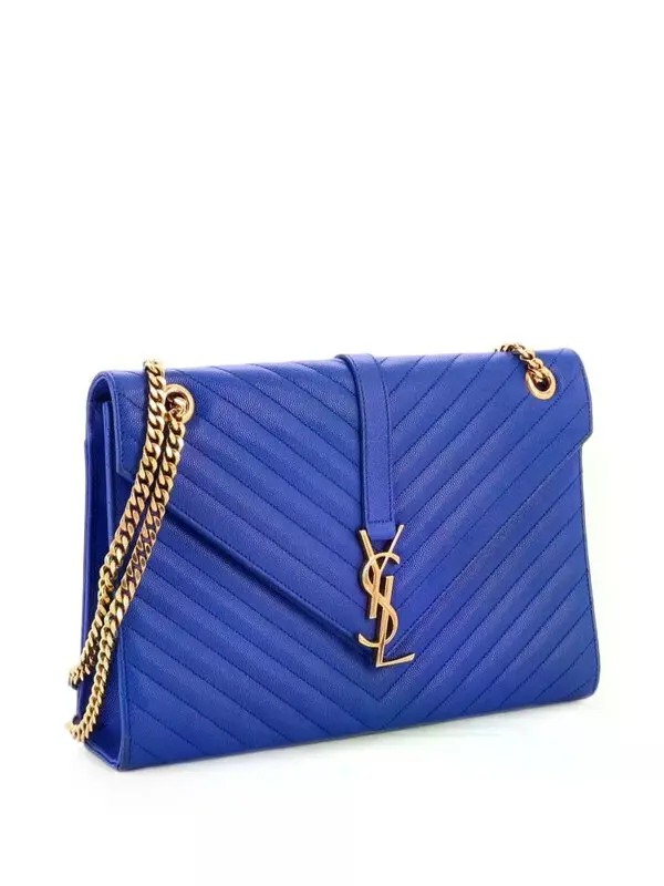 Saint Laurent Classic Monogram Envelope Satchel Matelasse Chevron Leather Large Shoulder Bag