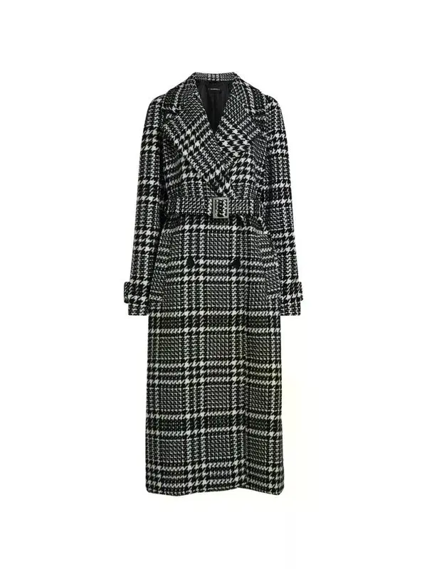Karl Lagerfeld Houndstooth Long Wool-blend Coat