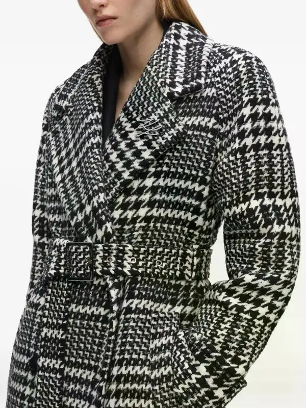 Karl Lagerfeld Houndstooth Long Wool-blend Coat
