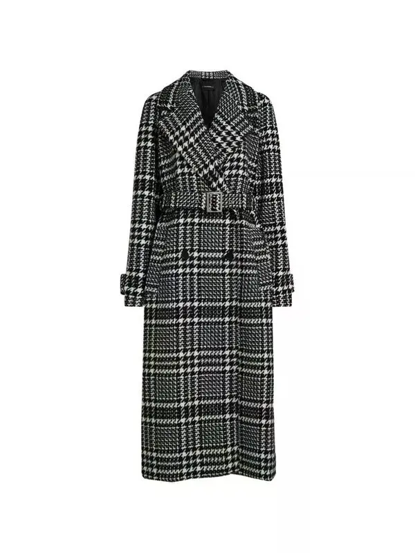 Karl Lagerfeld Houndstooth Long Wool-blend Coat - Black