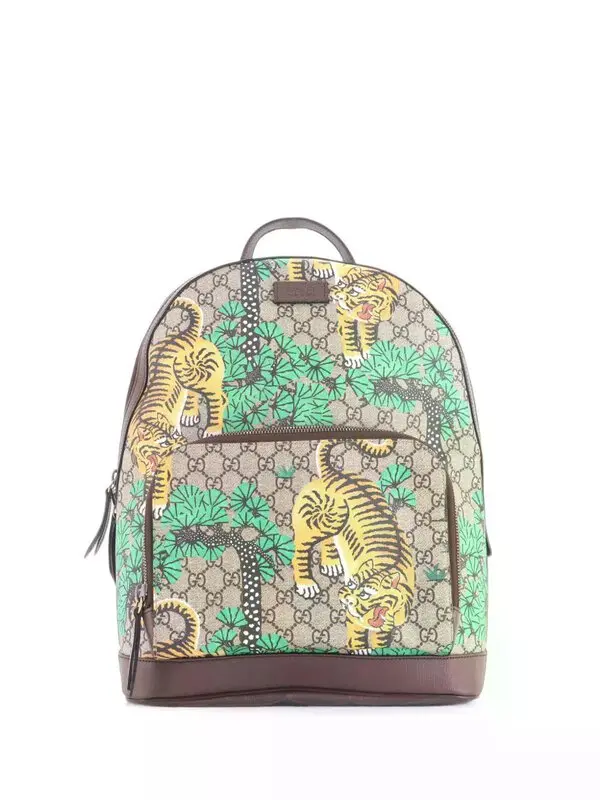 Gucci Zip Pocket Bengal Print Gg Coated Canvas Medium Backpack - Brown