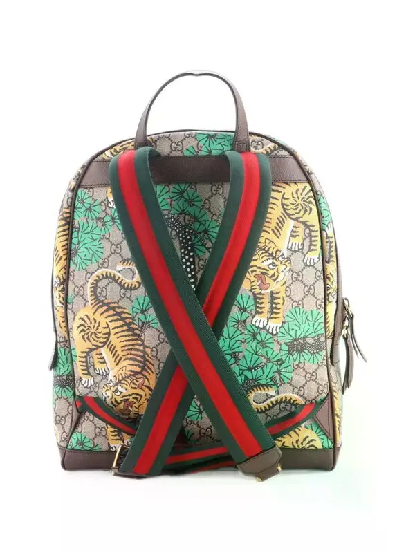 Gucci Zip Pocket Bengal Print Gg Coated Canvas Medium Backpack