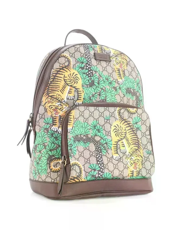 Gucci Zip Pocket Bengal Print Gg Coated Canvas Medium Backpack
