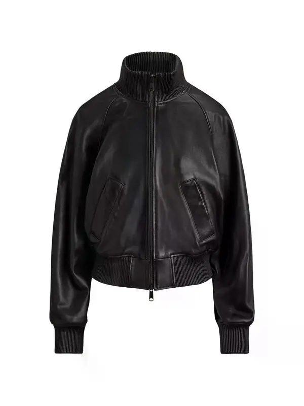 Polo Ralph Lauren Ribbed-trim Leather Jacket - Black