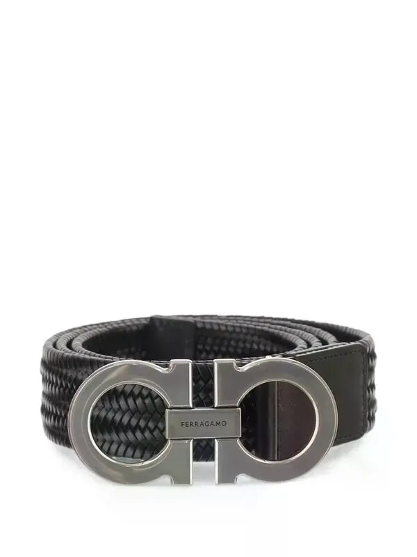 FERRAGAMO Gancini Woven Belt - Black