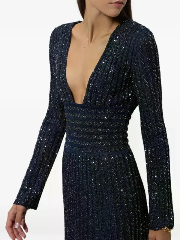 Missoni Long-sleeve Deep Neckline Maxi Dress