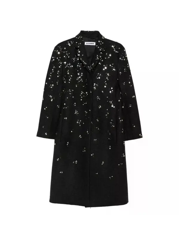 JIL SANDER Embellished Wool Coat - Black