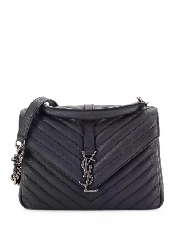 Saint Laurent Classic Monogram College Bag Matelasse Chevron Leather Medium Crossbody Bag - Grey