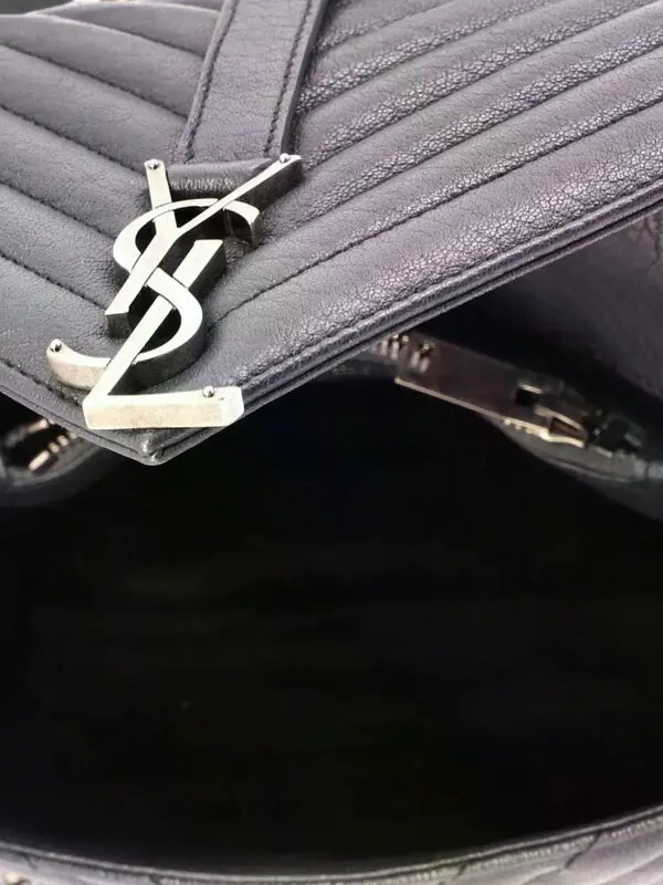 Saint Laurent Classic Monogram College Bag Matelasse Chevron Leather Medium Crossbody Bag - Grey