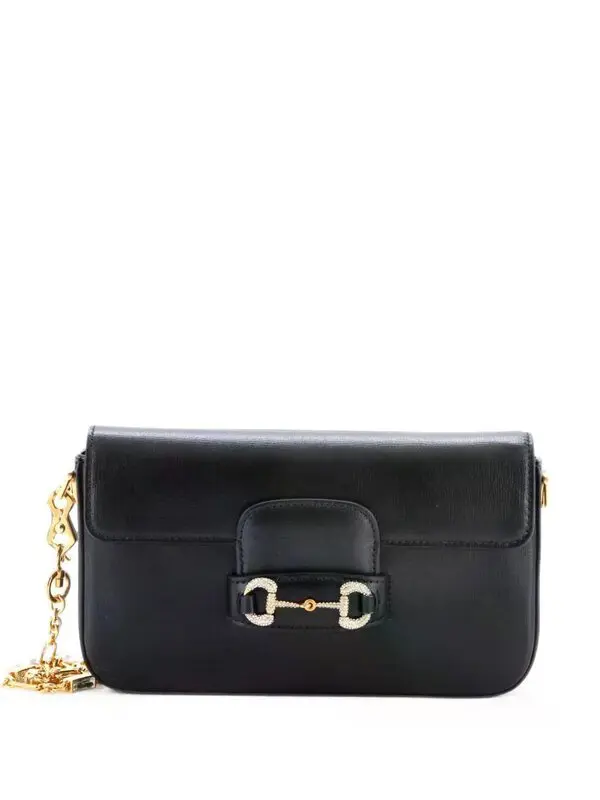 Gucci Horsebit 1955 Leather With Crystal Detail Mini Shoulder Bag - Black
