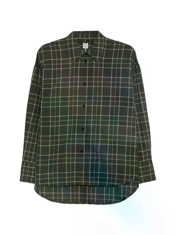 TOTEME Check-pattern Silk-blend Shirt - Green