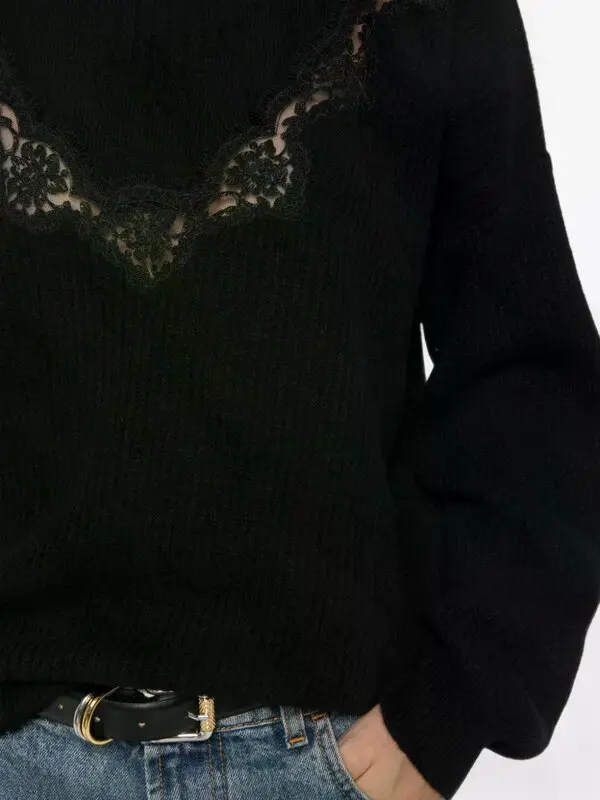 ERMANNO FIRENZE Lace-trim Ribbed-knit Sweater