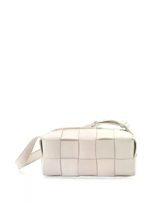 Bottega Veneta Brick Cassette Maxi Intrecciato Leather Small Shoulder Bag - White