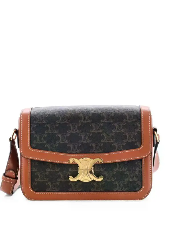 Celine Triomphe Triomphe Coated Canvas Medium Shoulder Bag - Brown