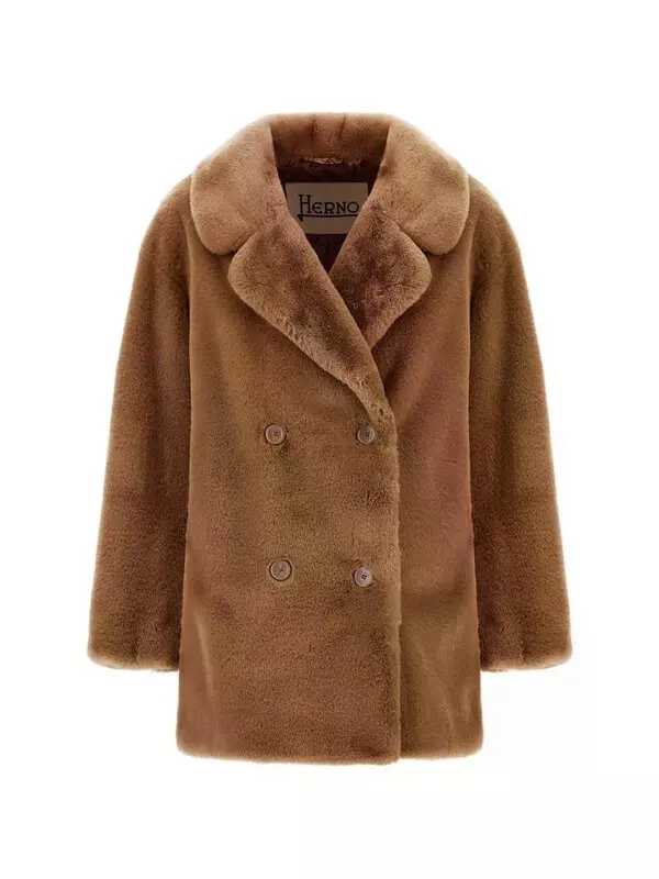 Herno Double-breasted Faux-fur Coat - Brown