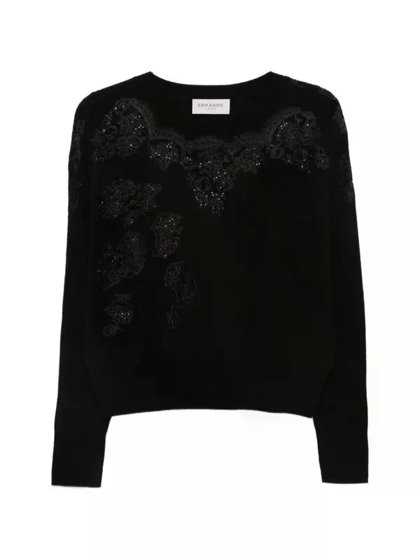 ERMANNO FIRENZE Lace-panel Sequin-embellished Sweater