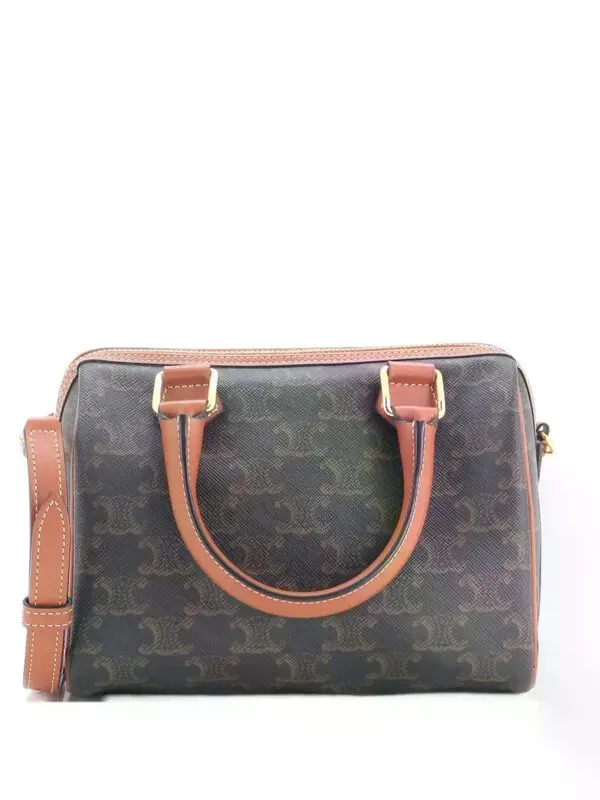 Celine Boston Bag Triomphe Coated Canvas Small Satchel - Brown